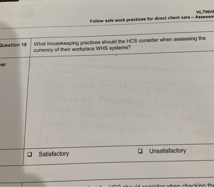 HLTWE Follow safe work practices for direct client | Chegg.com
