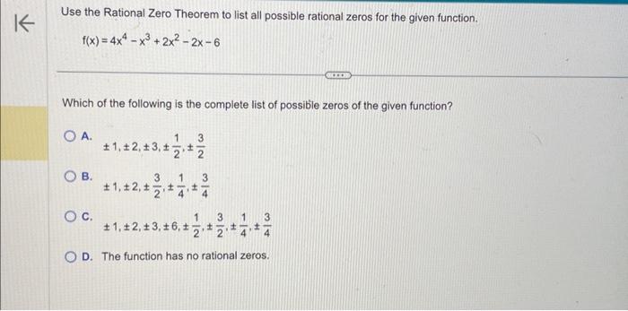 Solved Use the Rational Zero Theorem to list all possible | Chegg.com