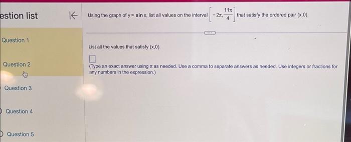 Solved estion list ∣← Using the graph of y=sinx, list all | Chegg.com