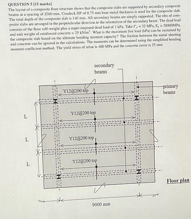 Solved QUESTION 5 [15 marks] The layout of a composite floor | Chegg.com