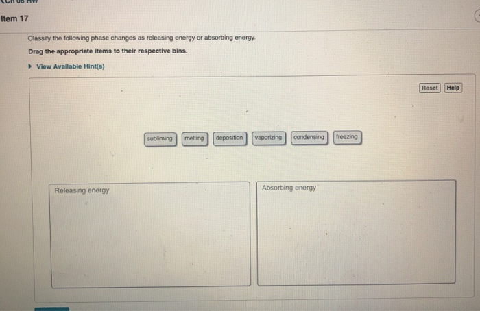 Solved Item 17 Classify the following phase changes as | Chegg.com