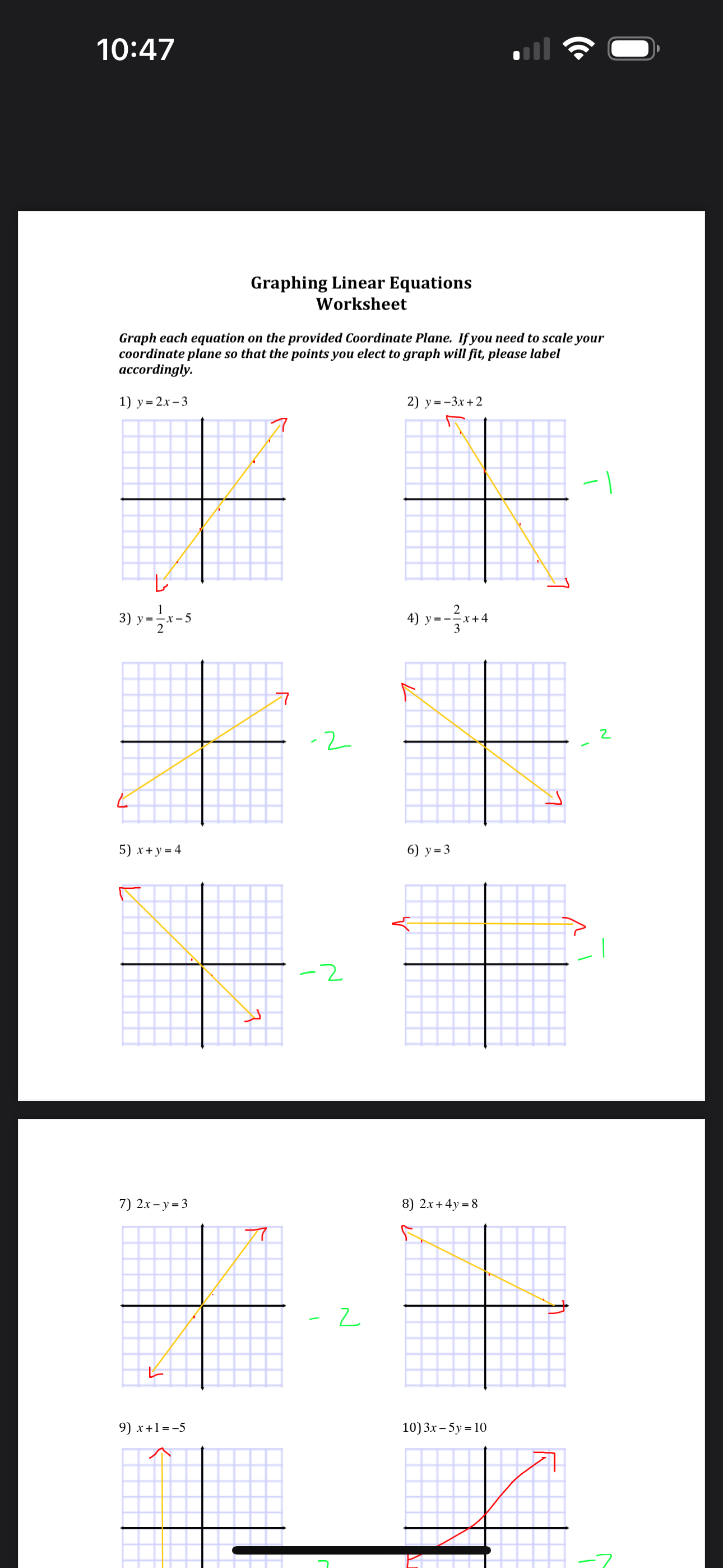 Solved 10:47Graphing Linear Equations WorksheetGraph each | Chegg.com