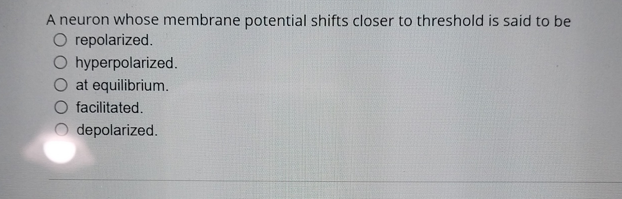 Solved A neuron whose membrane potential shifts closer to | Chegg.com