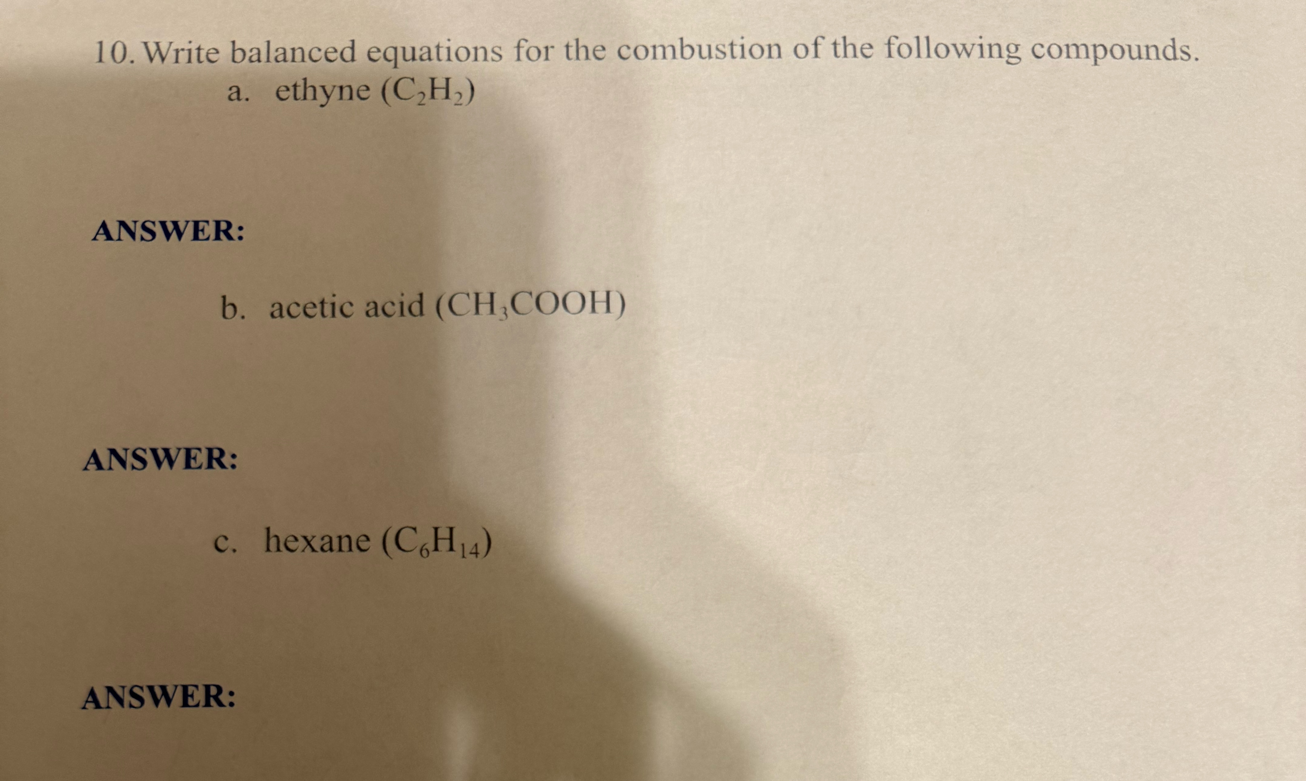 Solved Write balanced equations for the combustion of the | Chegg.com