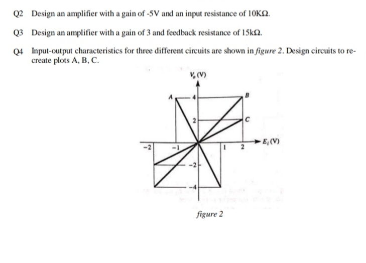 Solved Q2 ﻿Design an amplifier with a gain of -5V ﻿and an | Chegg.com