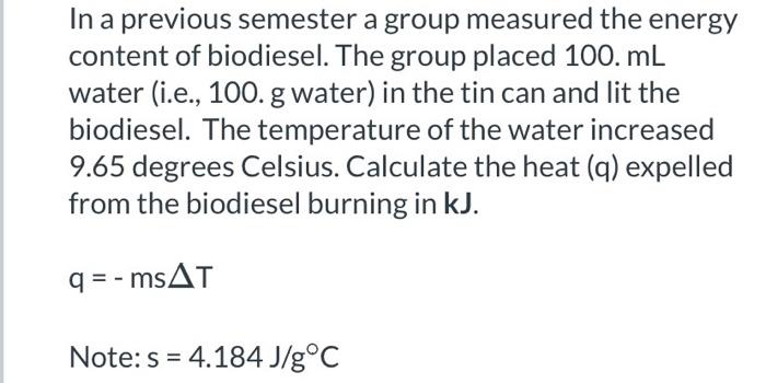 Solved In a previous semester a group measured the energy | Chegg.com