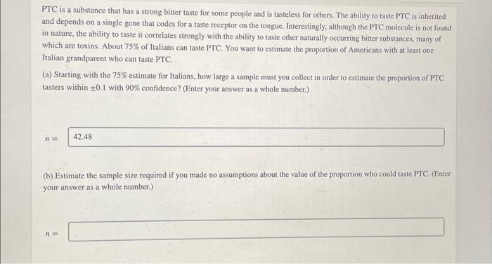 Solved PTC is a substance that has a strong bitter taste for | Chegg.com