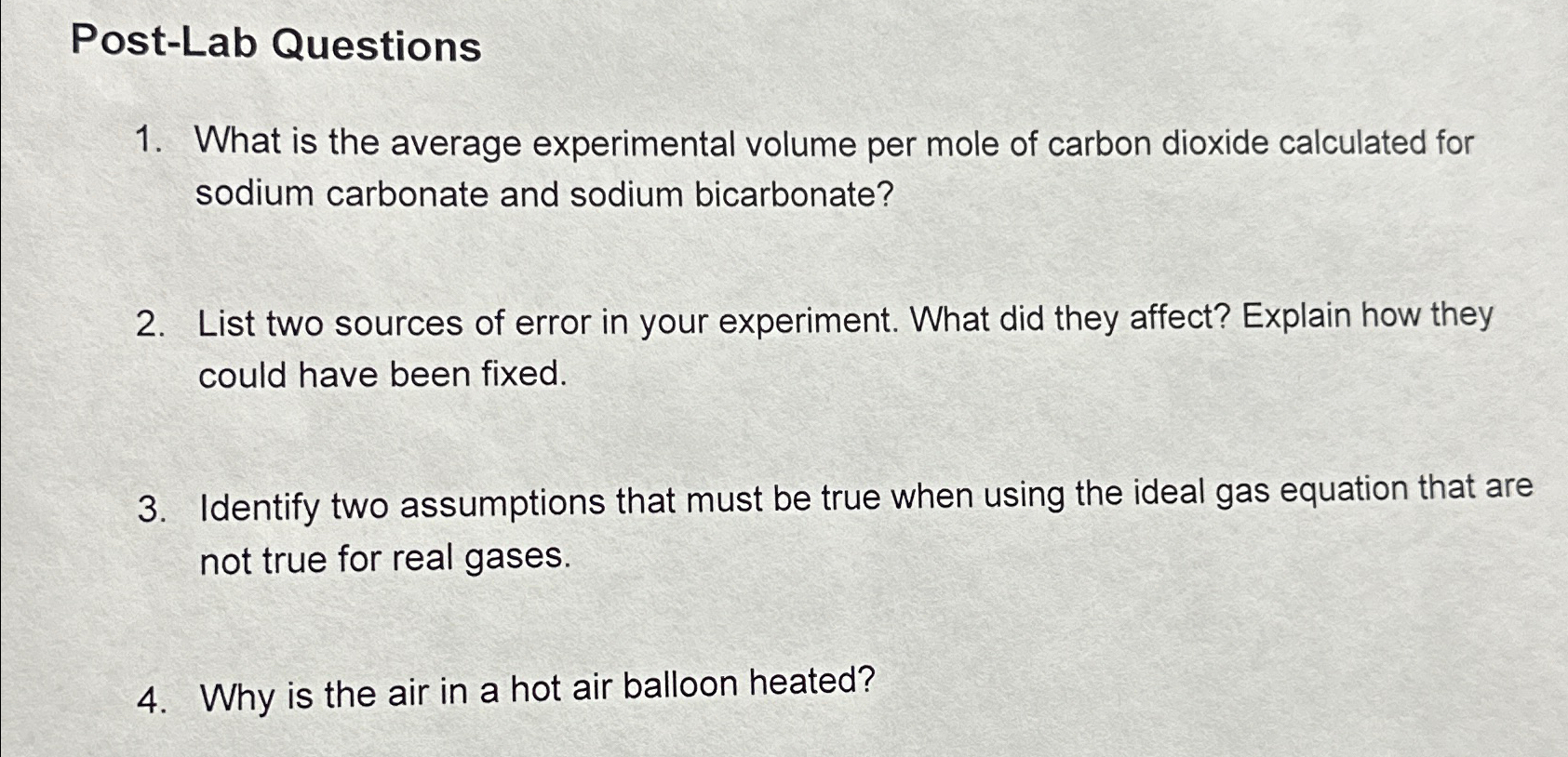 Solved Molar Volume of GasesEXPERIMENT 1: DETERMINING MOLAR | Chegg.com