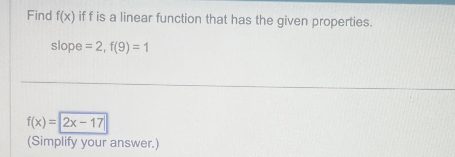 Solved Find f(x) ﻿if f ﻿is a linear function that has the | Chegg.com