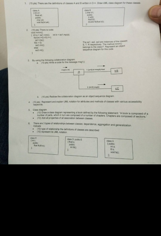 1 (15 pts) There are the definitions of classes A and | Chegg.com