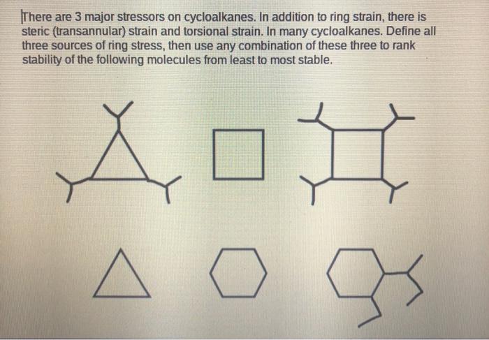 Solved There are 3 major stressors on cycloalkanes. In | Chegg.com