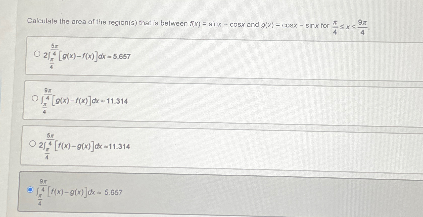 Solved Calculate the area of the region(s) ﻿that is between | Chegg.com