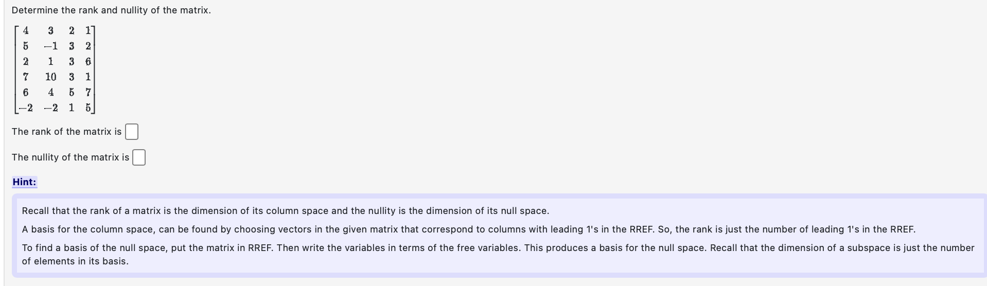 Solved Determine the rank and nullity of the | Chegg.com