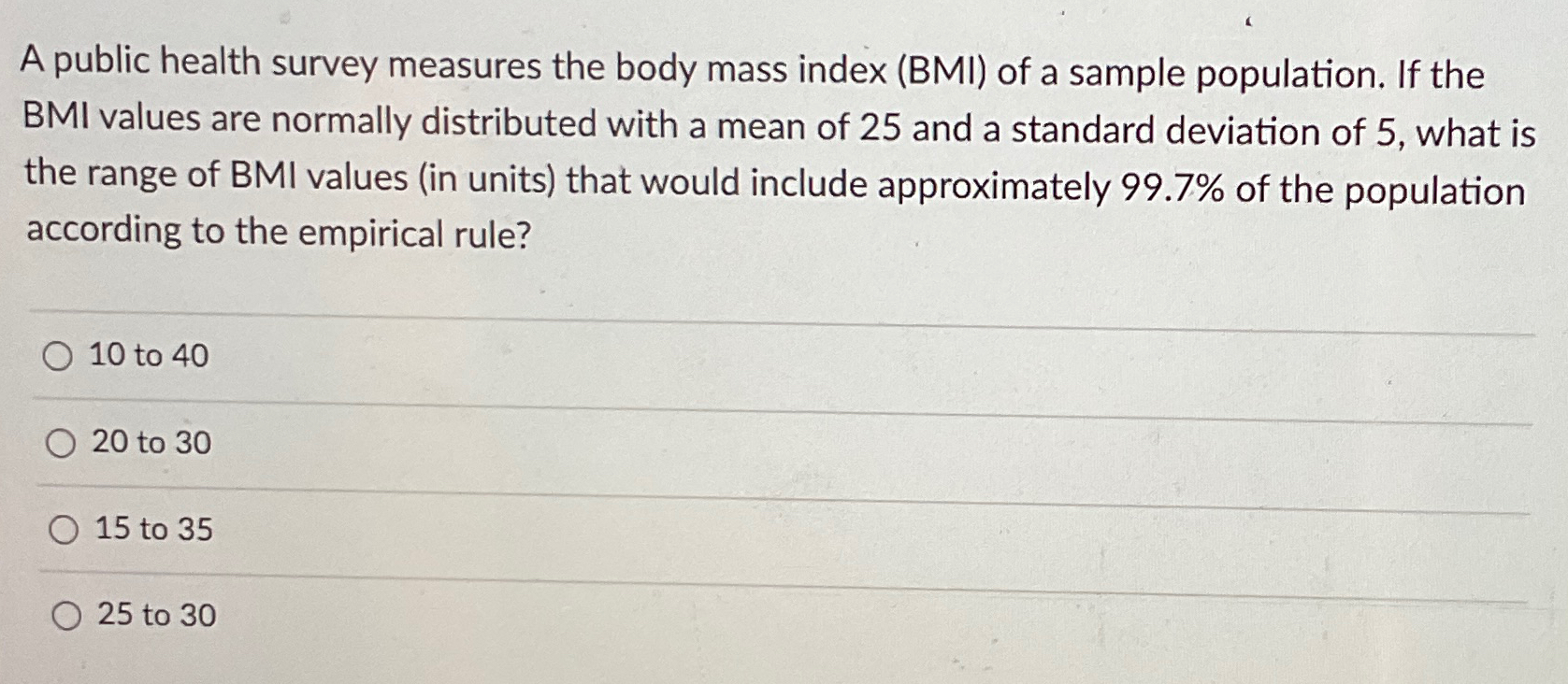 Solved A public health survey measures the body mass index | Chegg.com