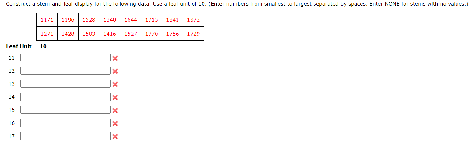 Solved Construct a stem-and-leaf display for the following | Chegg.com