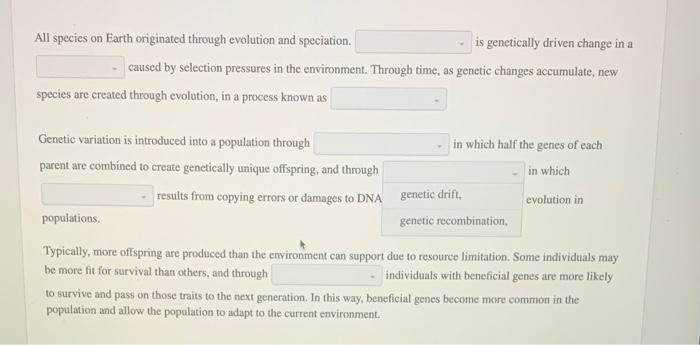 Solved Complete the passage describing evolution and | Chegg.com
