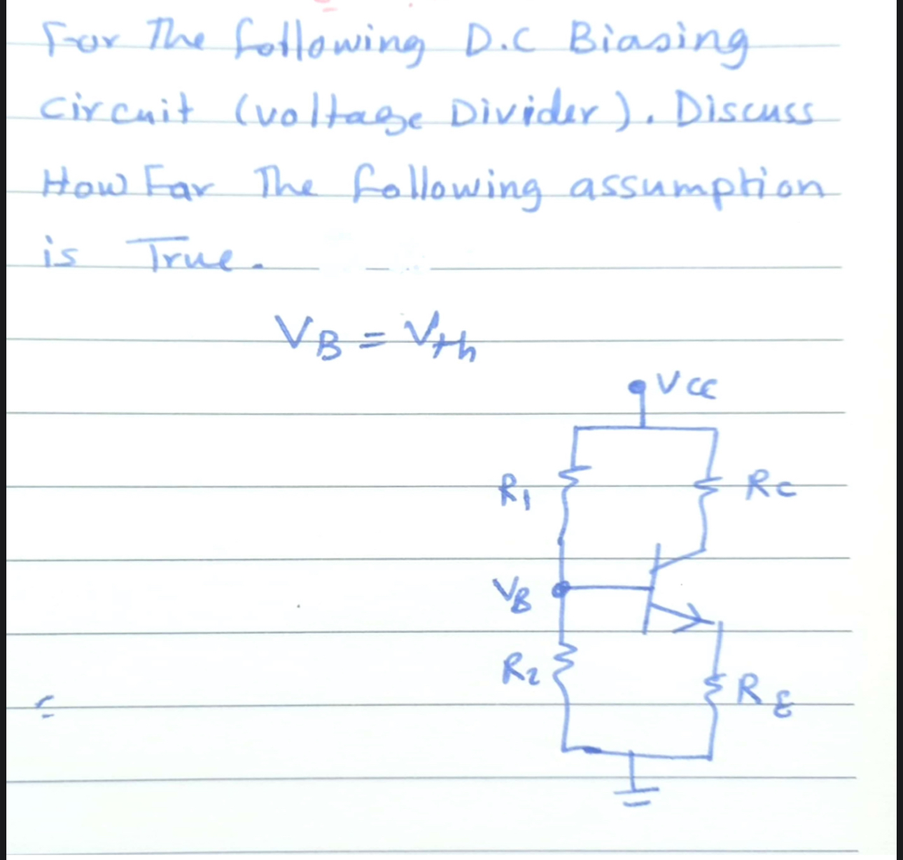 Solved For the following D.C Biasing circuit (voltage | Chegg.com