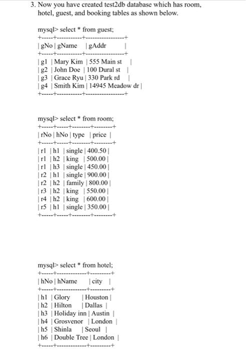 Solved 3. Now you have created test 2db database which has | Chegg.com