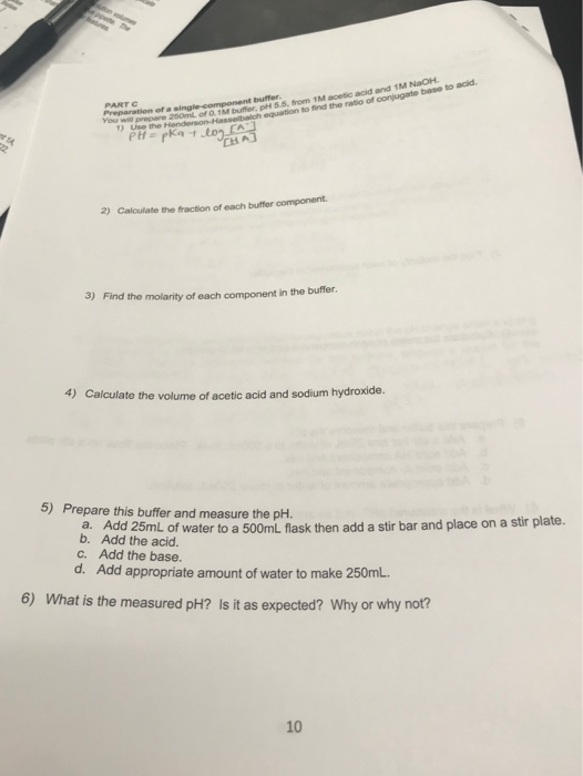 Solved PARTC ration of a single-component buffer are 250ml | Chegg.com