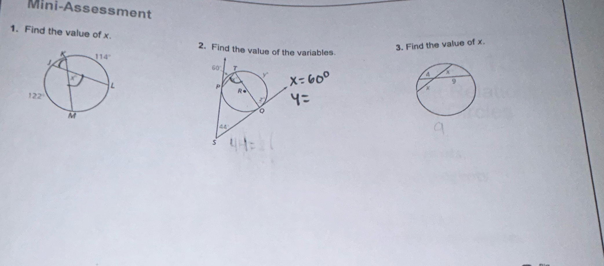 Solved Mini-AssessmentFind the value of x.Find the value of | Chegg.com