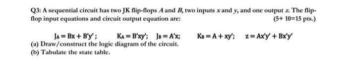 Q3: A sequential circuit has two JK flip-flops A and | Chegg.com