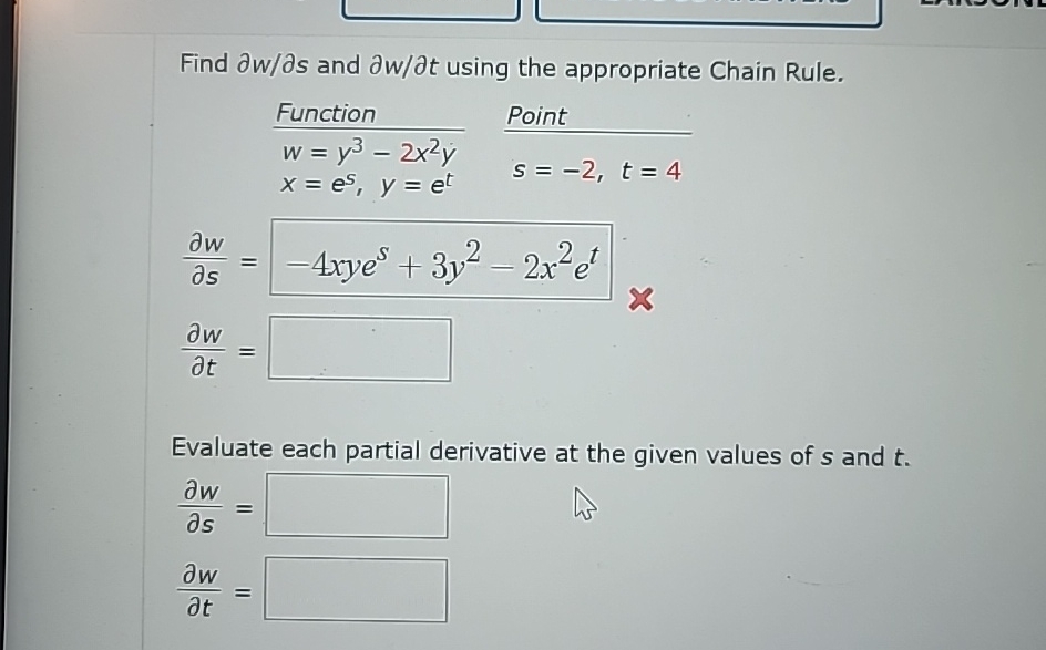 Solved Find delwdels and delwdelt using the appropriate | Chegg.com