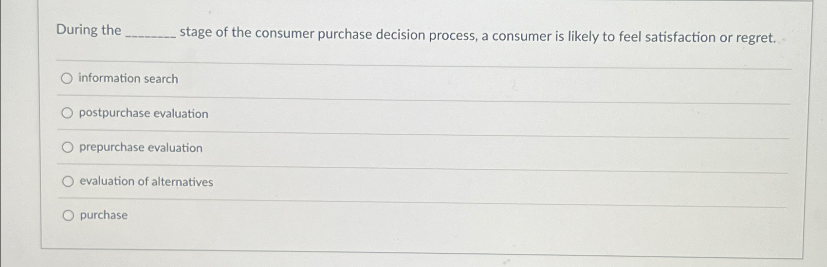 Solved During the stage of the consumer purchase decision | Chegg.com