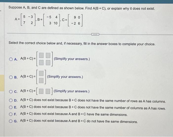 Solved Suppose A,B, and C are defined as shown below. Find | Chegg.com