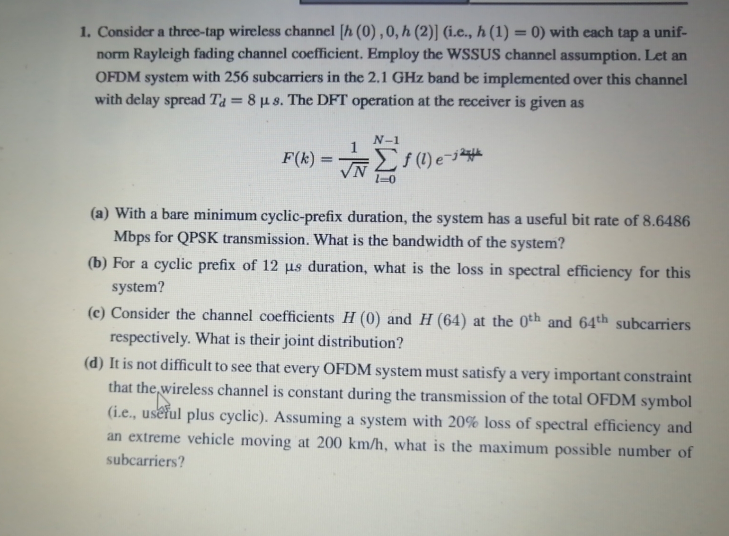 Solved Consider a three-tap wireless channel | Chegg.com