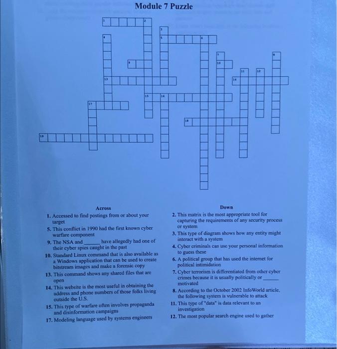 Module 7 Puzzle Across 1. Aceessed to find postings | Chegg.com