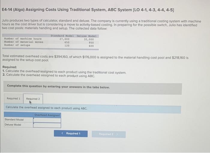 Solved E4-14 (Algo) Assigning Costs Using Traditional | Chegg.com
