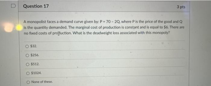 Solved A monopolist faces a demand curve given by: P=70−2Q, | Chegg.com