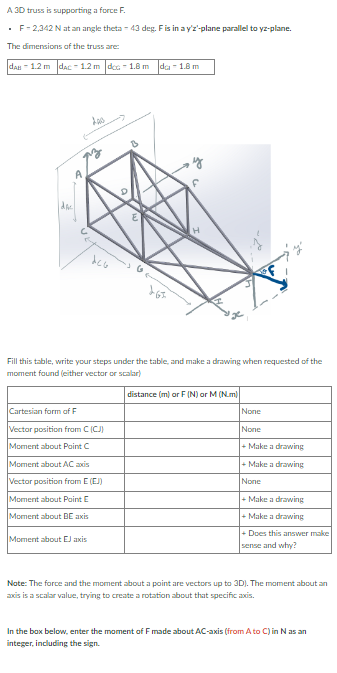 Solved A 3D ﻿truss is supporting a force F.F-2,342N ﻿at an | Chegg.com