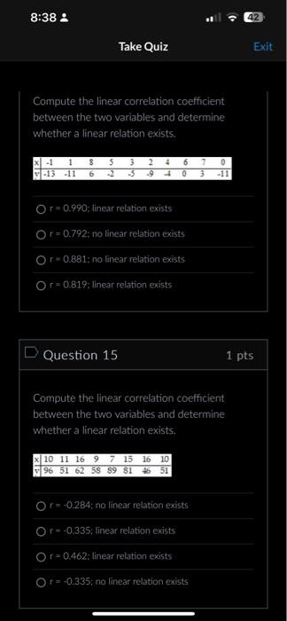 Compute the linear correlation coefficient between | Chegg.com