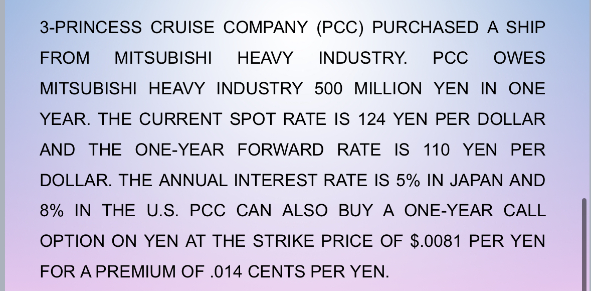 Solved 3-PRINCESS CRUISE COMPANY (PCC) ﻿PURCHASED A SHIP | Chegg.com