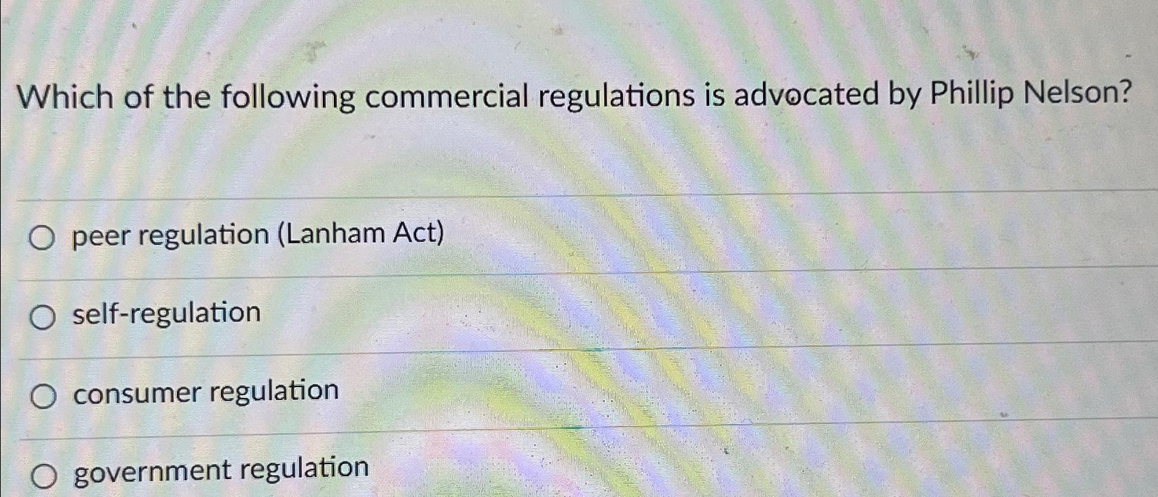 Solved Which of the following commercial regulations is | Chegg.com