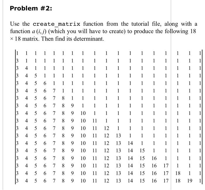 Solved Use The Create Matrix Function From The Tutorial