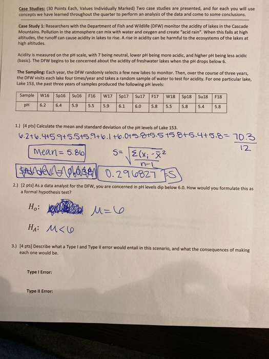 Solved Case Studies: (30 Points Each, Values Individually | Chegg.com