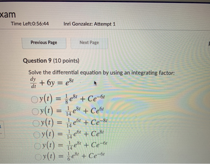 Solved xam Time Left:0:56:44 Inri Gonzalez: Attempt 1 | Chegg.com