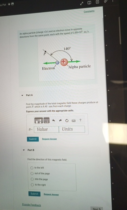 Solved An alpha particle (change +2r ) ﻿and an electron move | Chegg.com