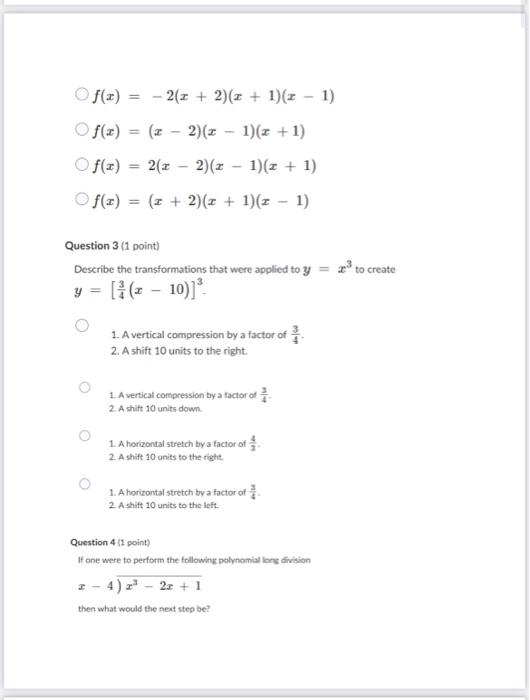 Solved Question 1 (1 point) Swed Describe the end behaviour | Chegg.com