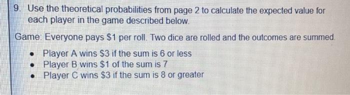 Solved 9. Use the theoretical probabilities from page 2 to | Chegg.com