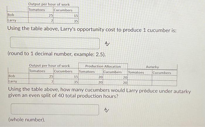 Output per hour of work Using the table above, | Chegg.com