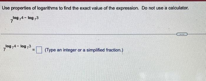 Solved Use properties of logarithms to find the exact value | Chegg.com