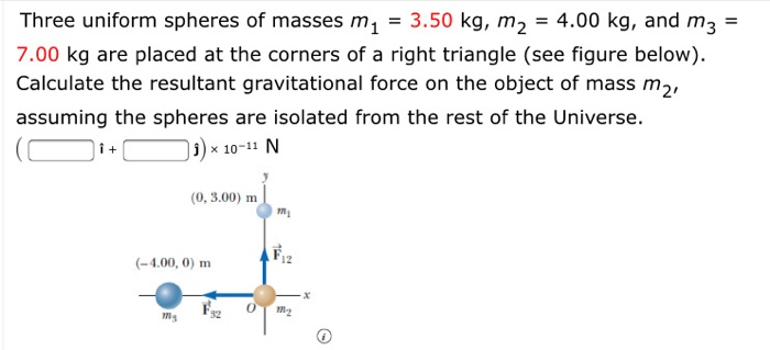 Solved Three uniform spheres of masses m1 = 3.50 kg, m2 = | Chegg.com