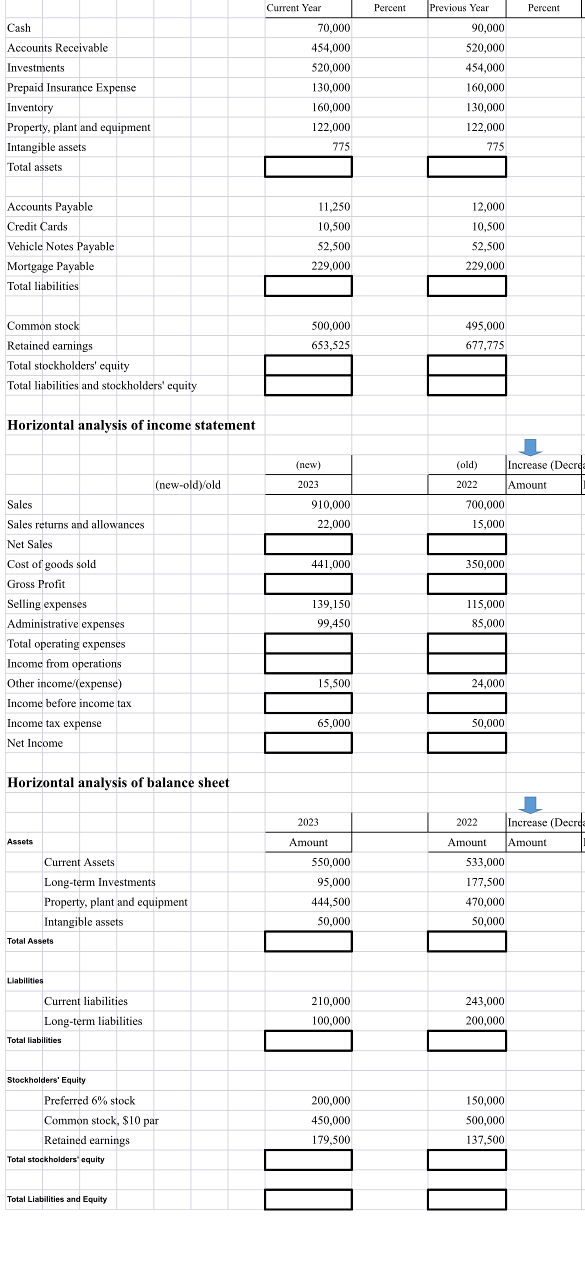 Solved Using the horizontal analysis income statement, make | Chegg.com