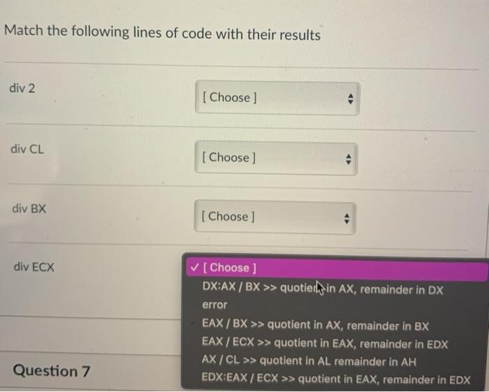 Solved Match the following lines of code with their results | Chegg.com