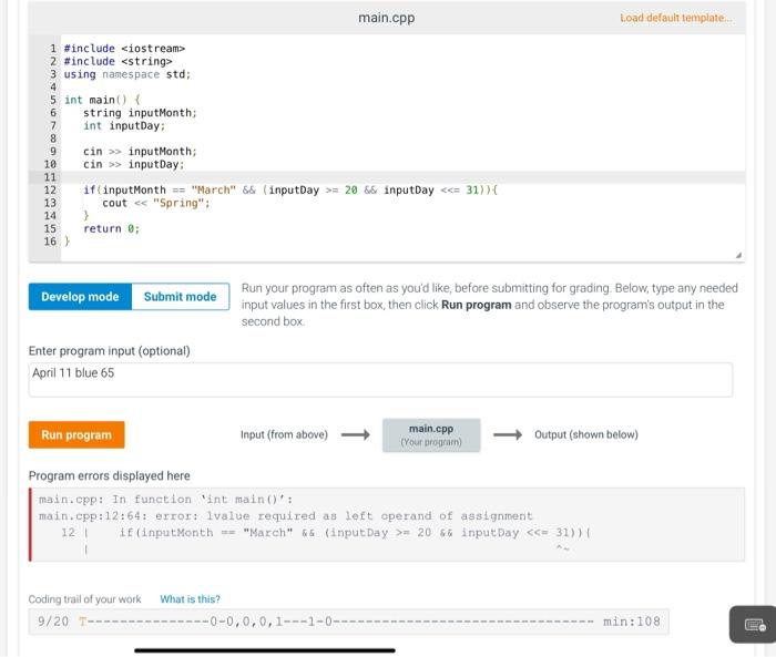 Solved Coding trail of your work What is this? 9/20 | Chegg.com