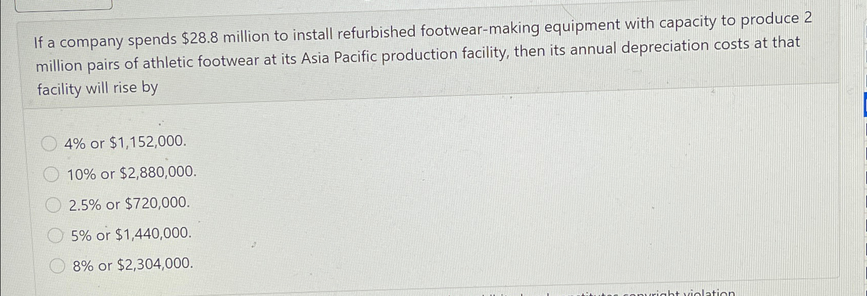 Solved If a company spends $28.8 ﻿million to install | Chegg.com