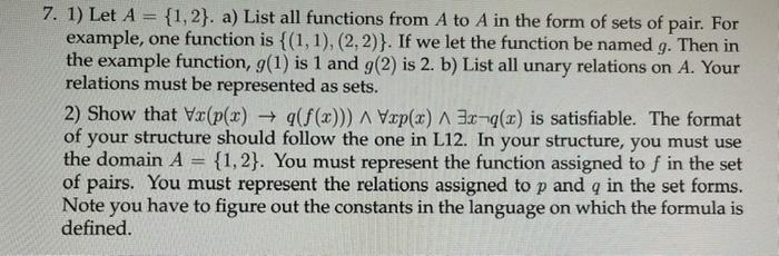Solved 7. 1) Let A = {1,2}. a) List all functions from A to | Chegg.com